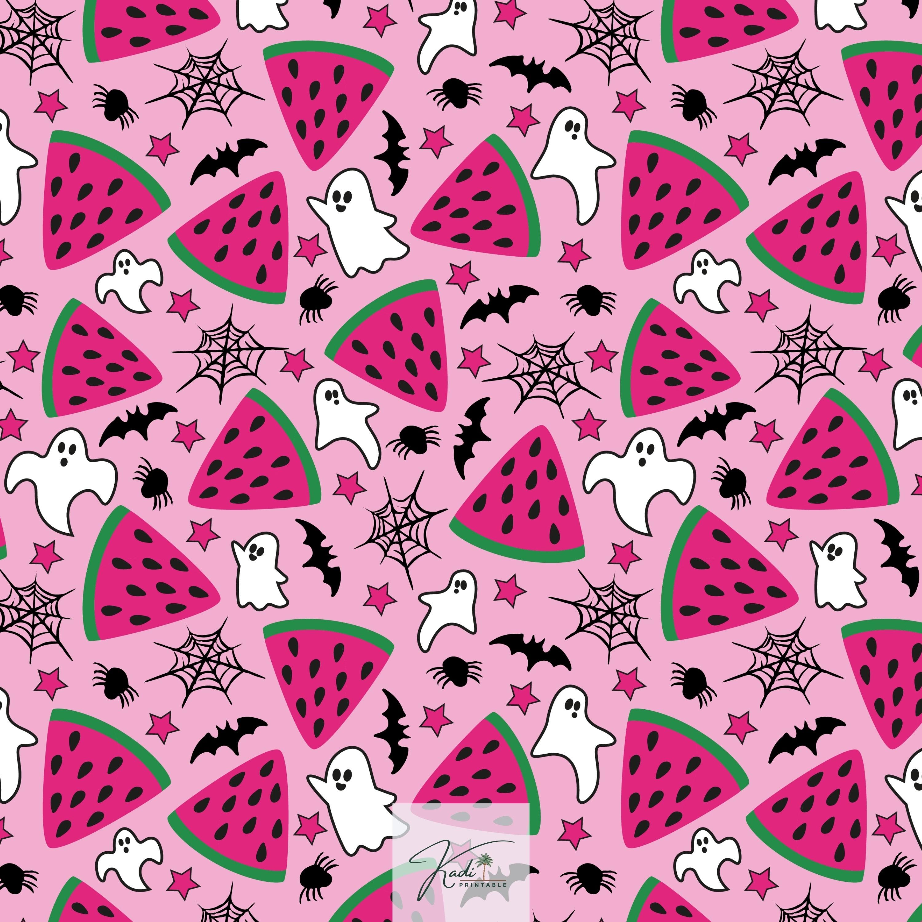 Spooky Pink Watermelon Seamless Pattern: Ghost Horror Clipart (digital ...