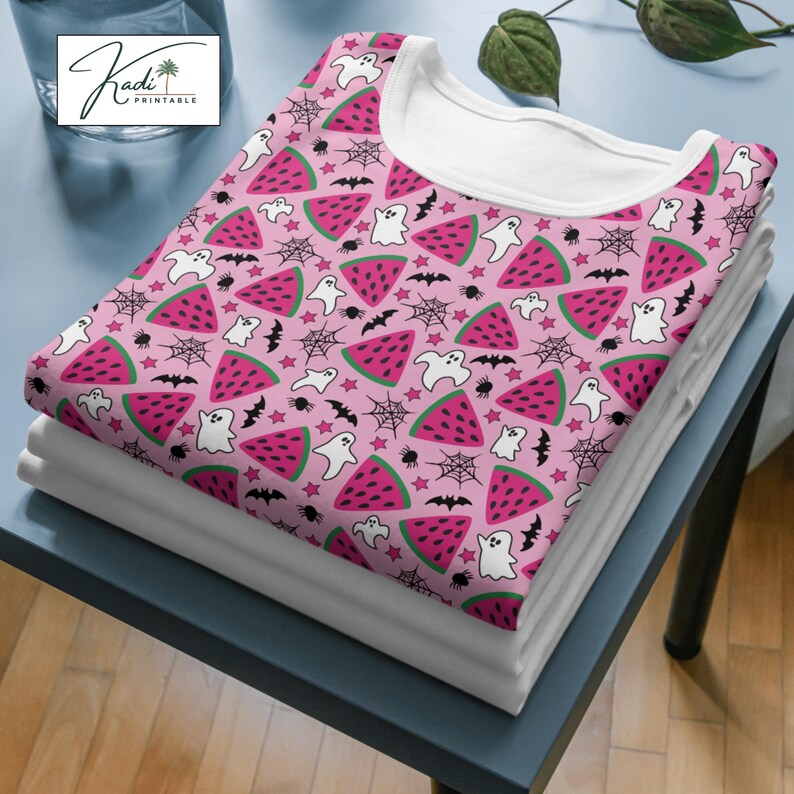 Spooky Pink Watermelon Seamless Pattern: Ghost Horror Clipart (digital ...