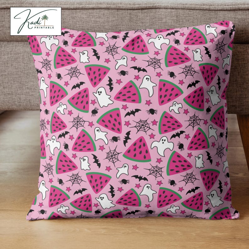 Spooky Pink Watermelon Seamless Pattern: Ghost Horror Clipart (digital ...