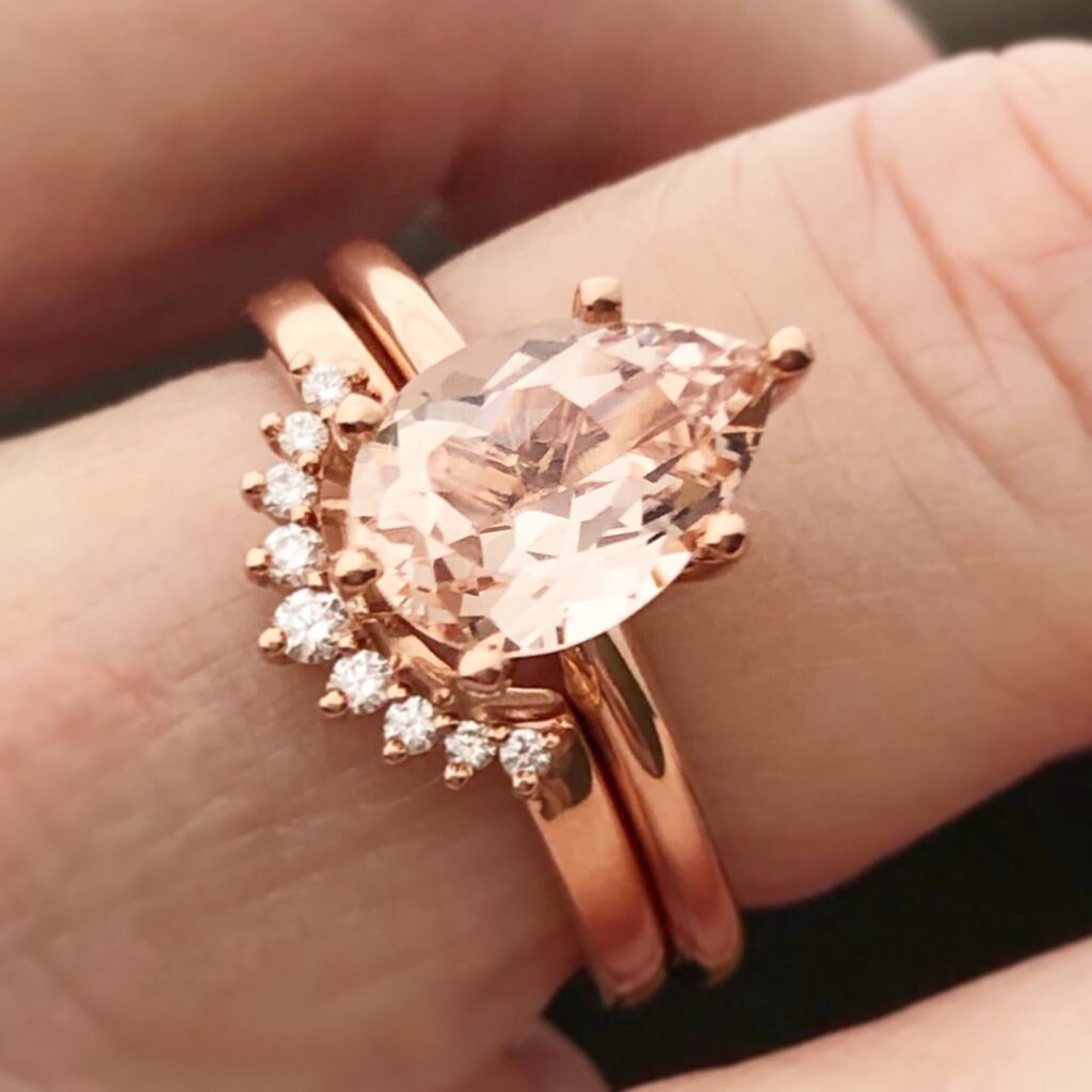 Pear Morganite Rose Gold Ring Six Prong