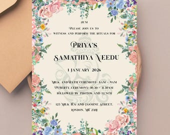 Tamil Puberty Ceremony Invitation | Samathiya Veedu | Half Saree ...