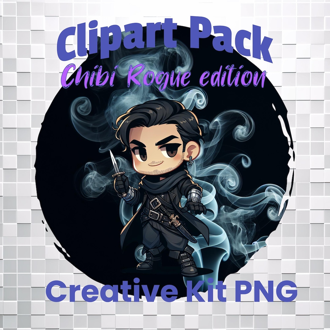 Adorable Rogue Chibi Clipart Kit - Versatile Fantasy Character Graphics ...