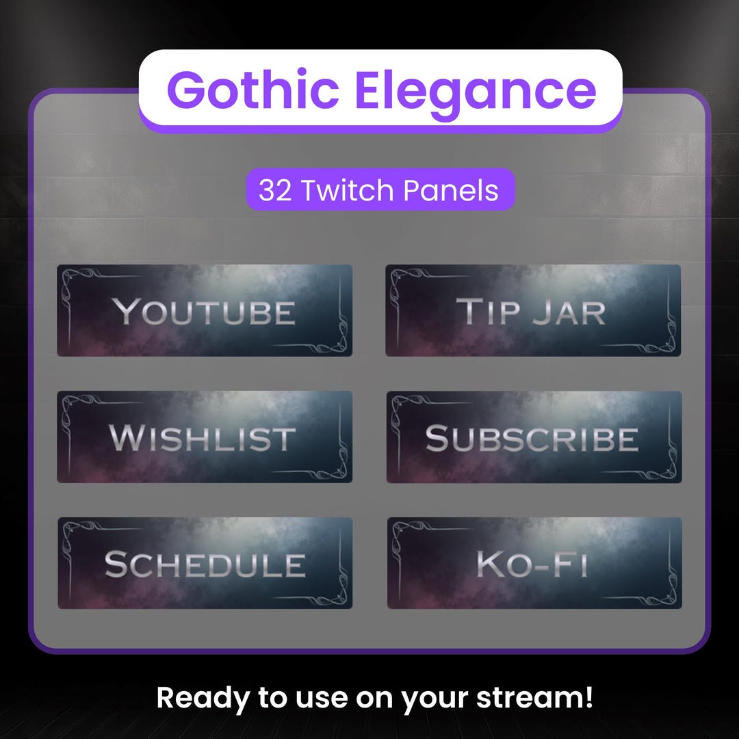 Gothic Elegance Twitch Panels Pack | Dark Fantasy Stream Overlays | 32 ...