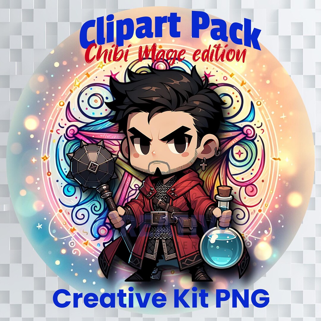 Chibi Mage Clipart Kit: Kawaii RPG Wizard PNG Bundle (digital Download ...