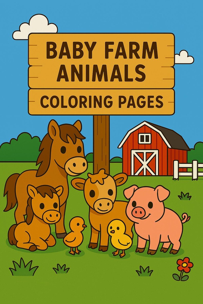 Baby Farm Animal Coloring Pages Bundle | 10 Printable Kids Activity ...