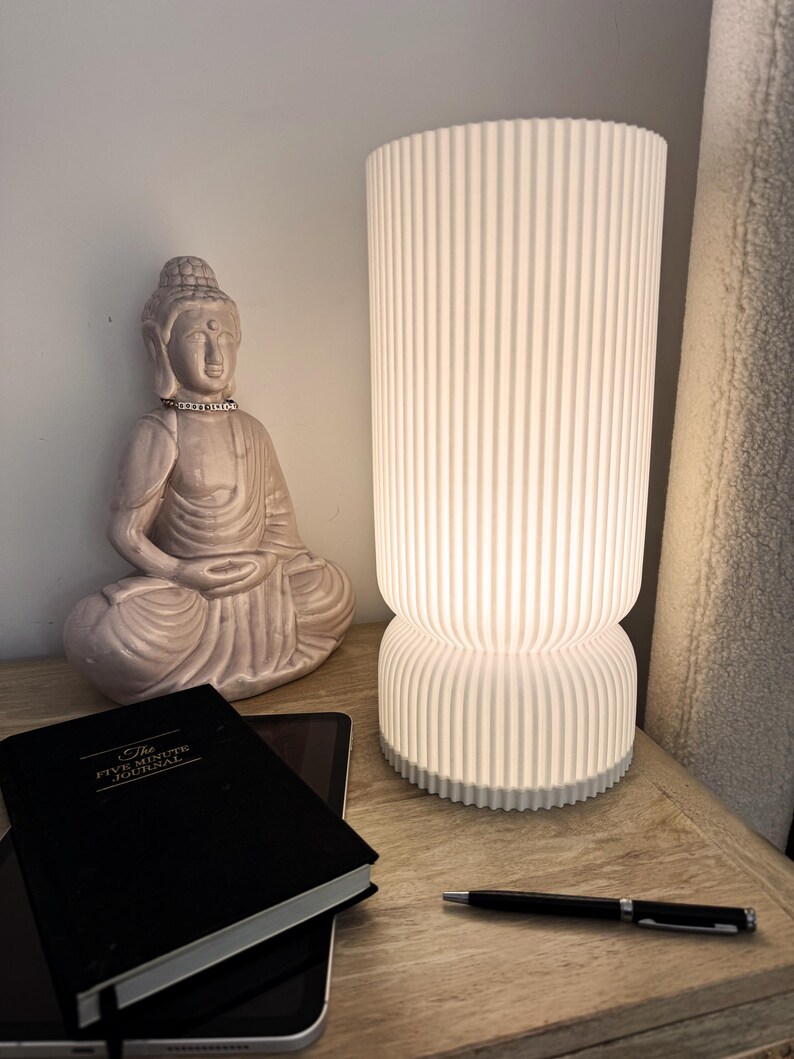 Modern Ribbed White Pillar Table Lamp: Dimmable LED, Made in LA - Etsy