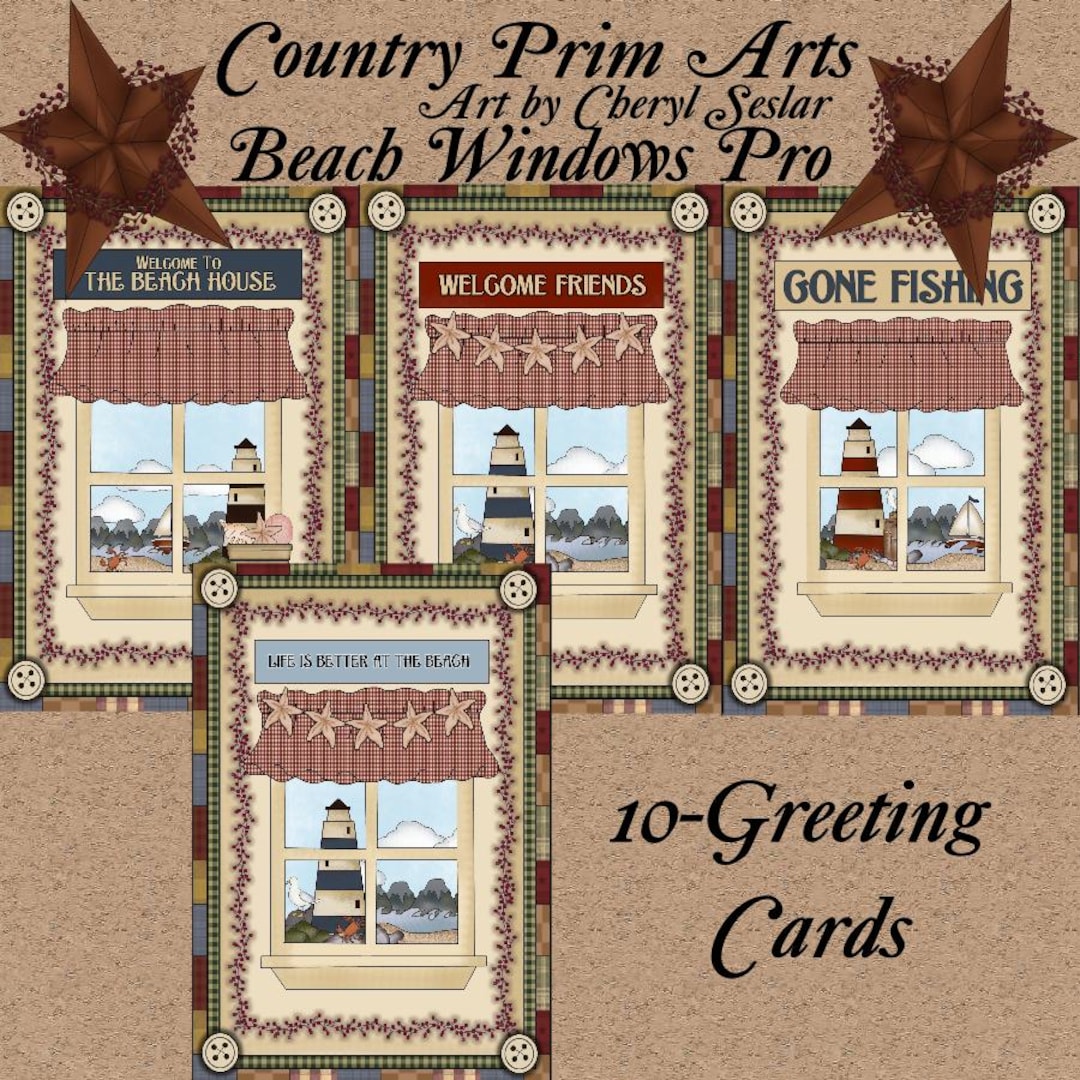 Digital Downloadbeach Windows Greeting Cards by Country Prim Arts - Etsy