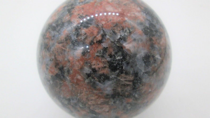 Granite Sphere W/ Rhodochrosite & Stand (width: 3", 75mm - 21oz, 600g)u ...