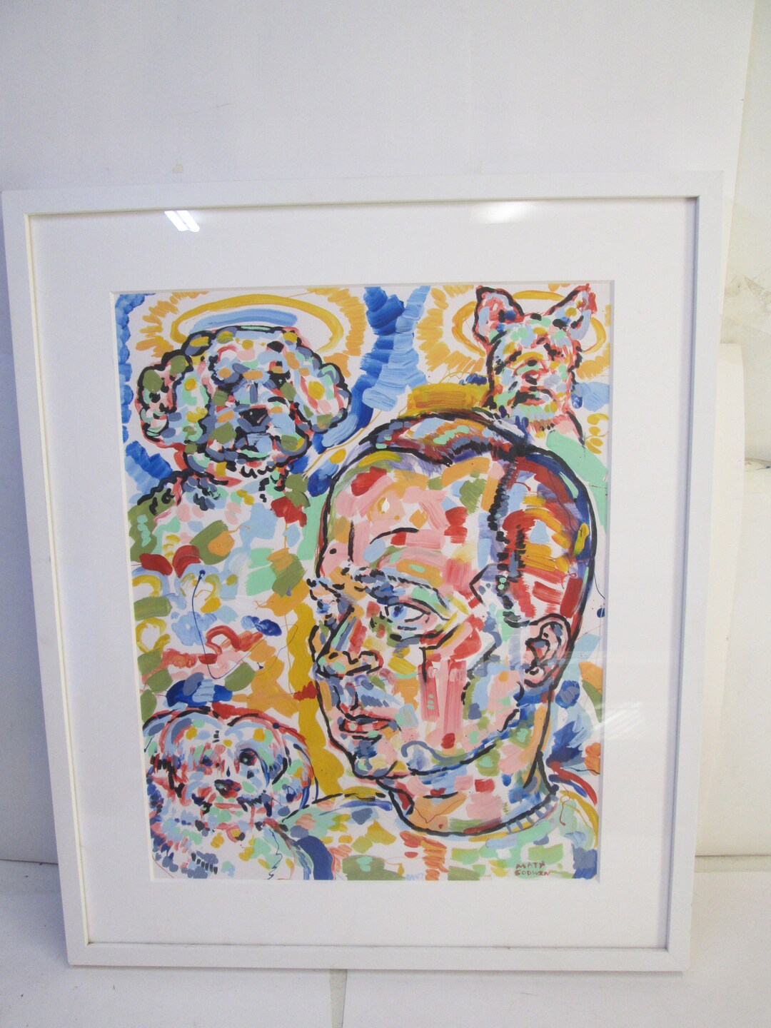 Large Matt Godwin, Original Work Painting (frame - 30" X 36") Face With ...