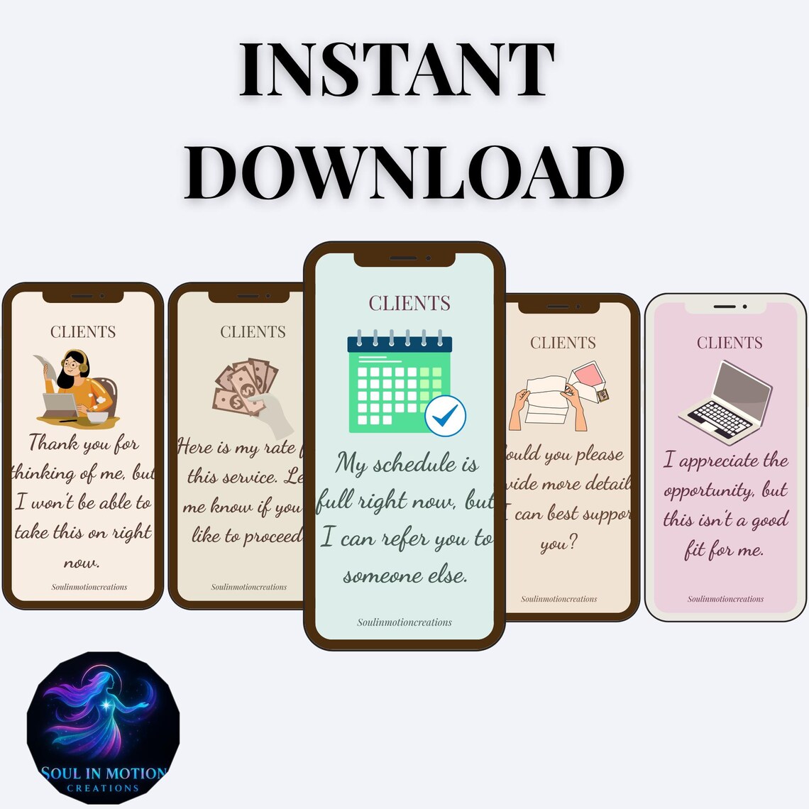 Clients Response Script Cards | Printable Business Reply Templates ...