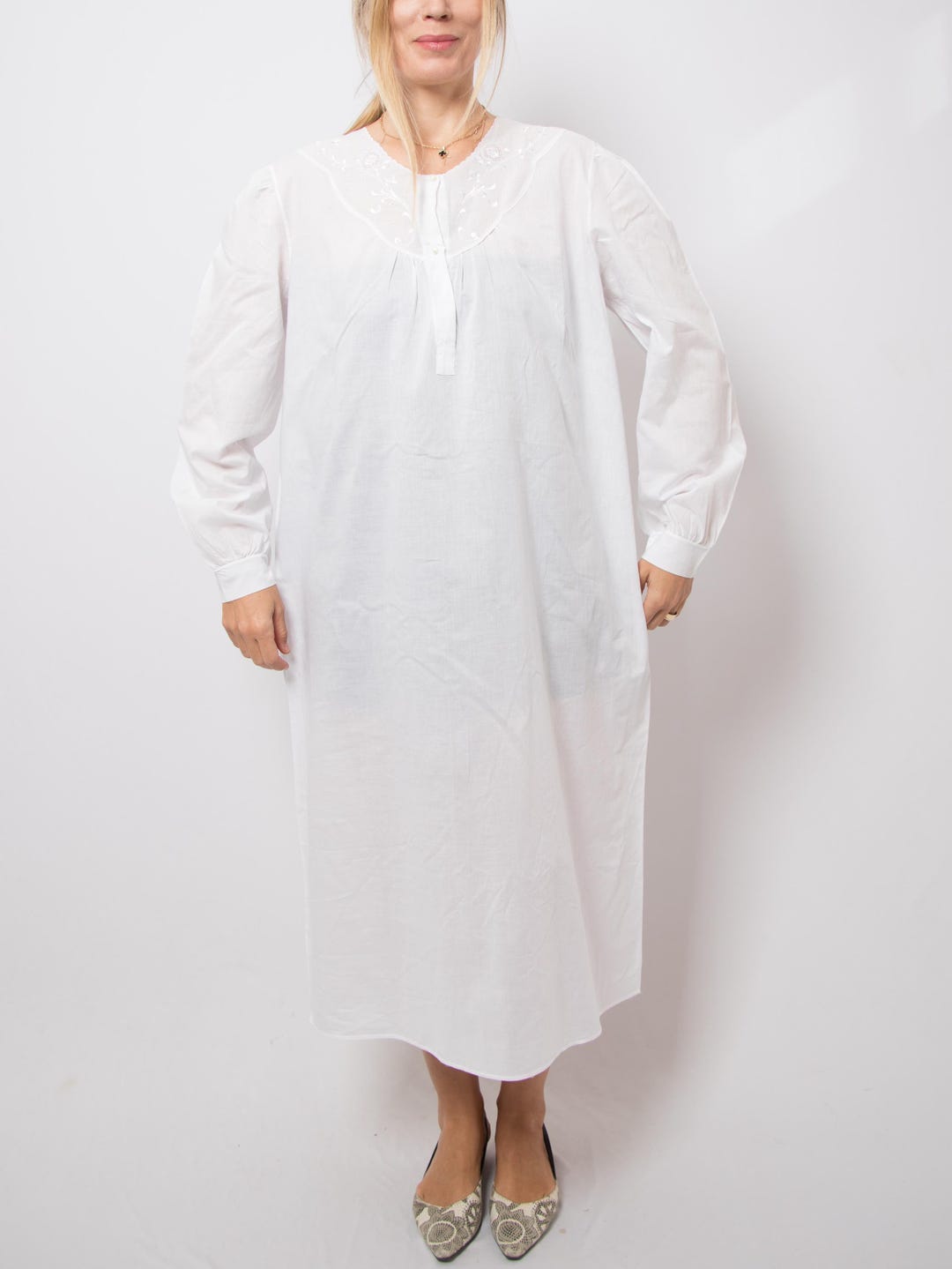 Vintage White Cotton Nightgown Victorian Inspired Grandma T From