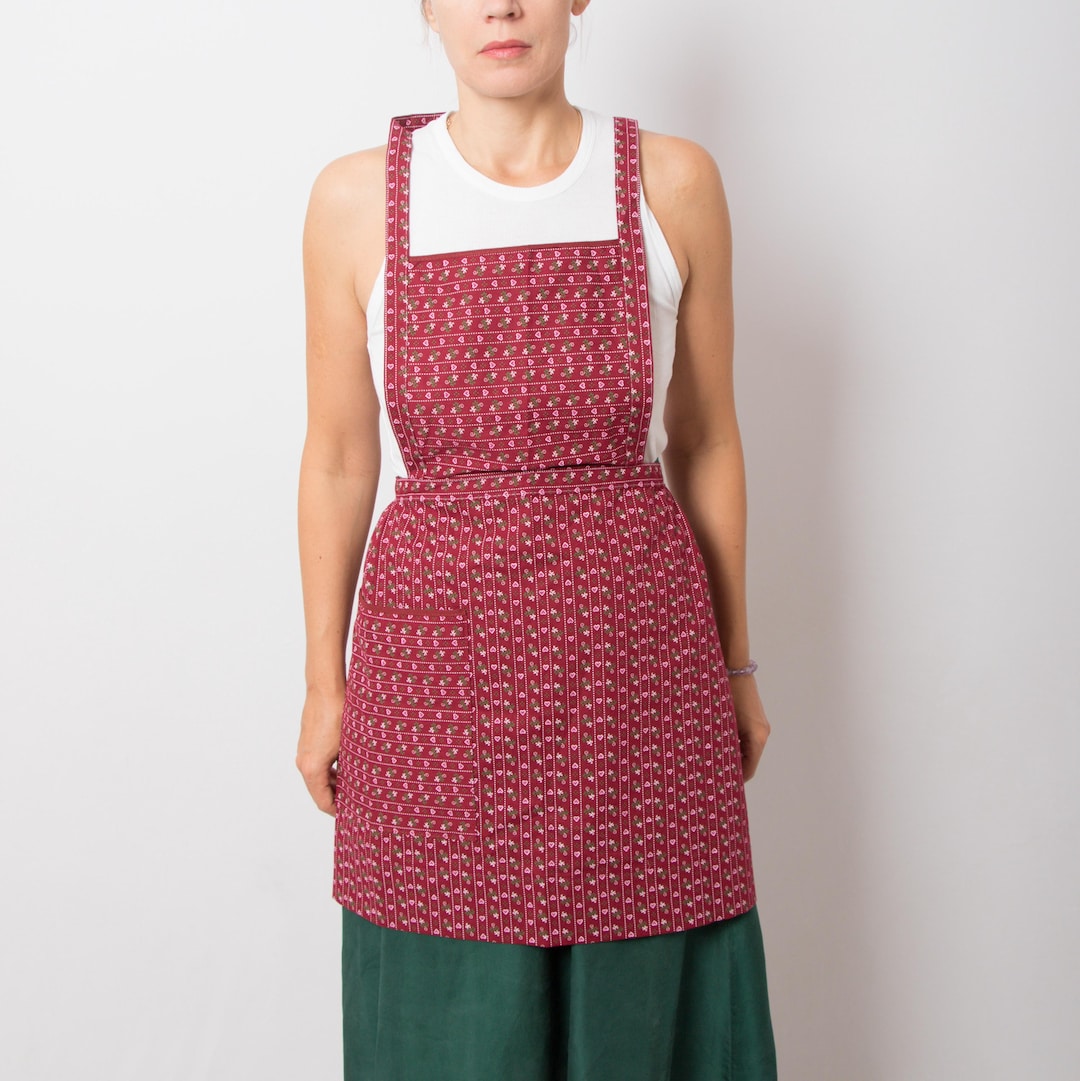 Retro 1970s 80s Floral Heart Print Full Apron Housewife Cooking Apron ...