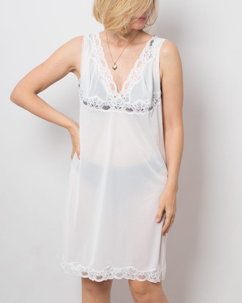 Vintage Sheer White Full Slip White Lingerie Underdress Size L Gift ...