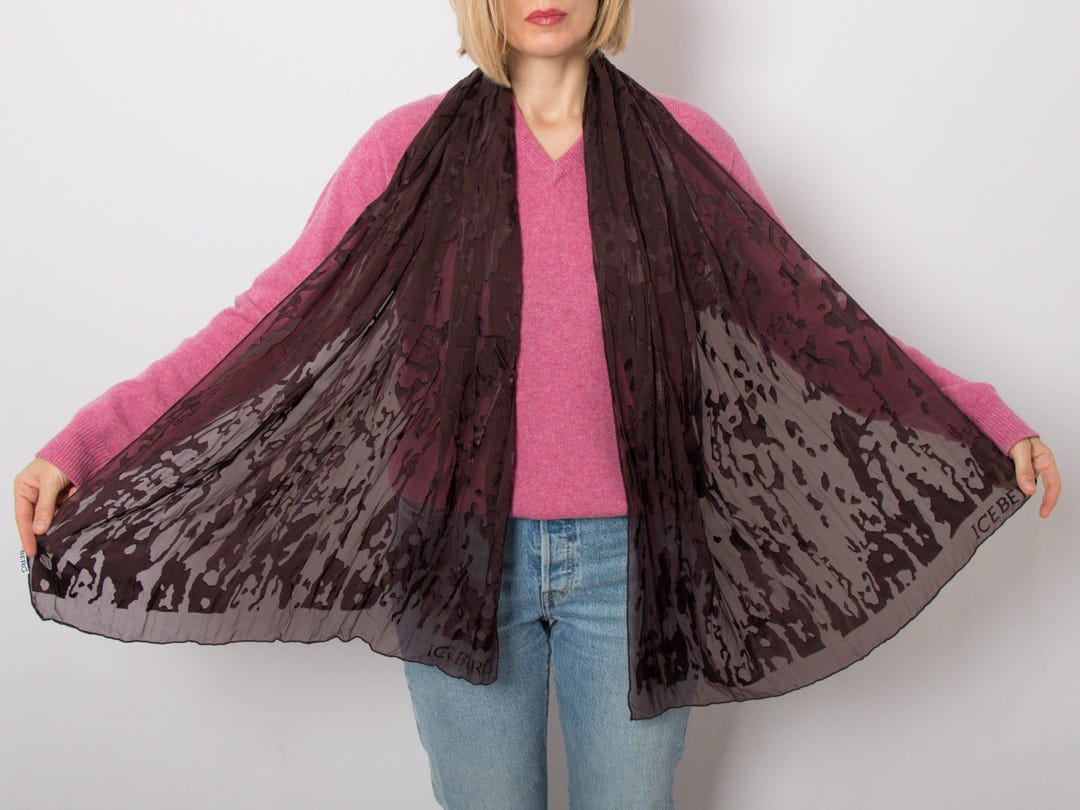 Vintage Iceberg Burnout Velvet Scarf Sheer Textured Designer Wrap in ...