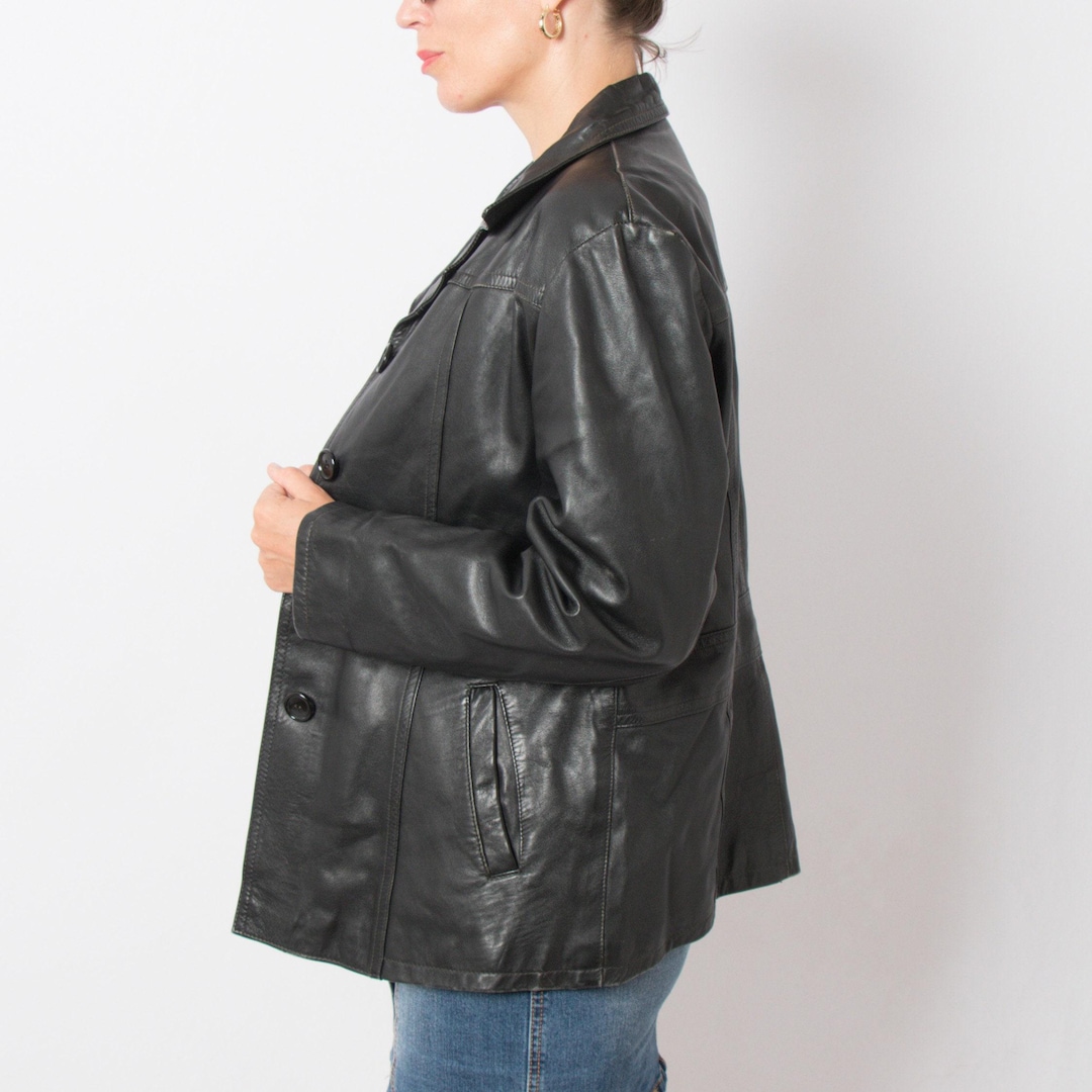 Vintage 1970s Black Leather Jacket by Stefano Guido Made in Italy Size ...