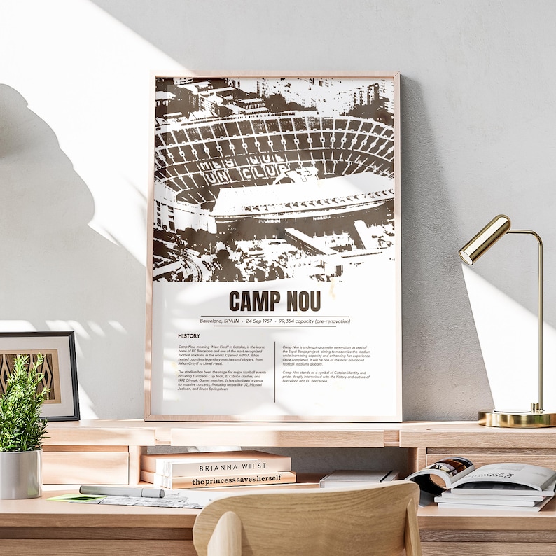 Camp Nou Stadium Football Poster Print - Retro Football Stadium Wall ...