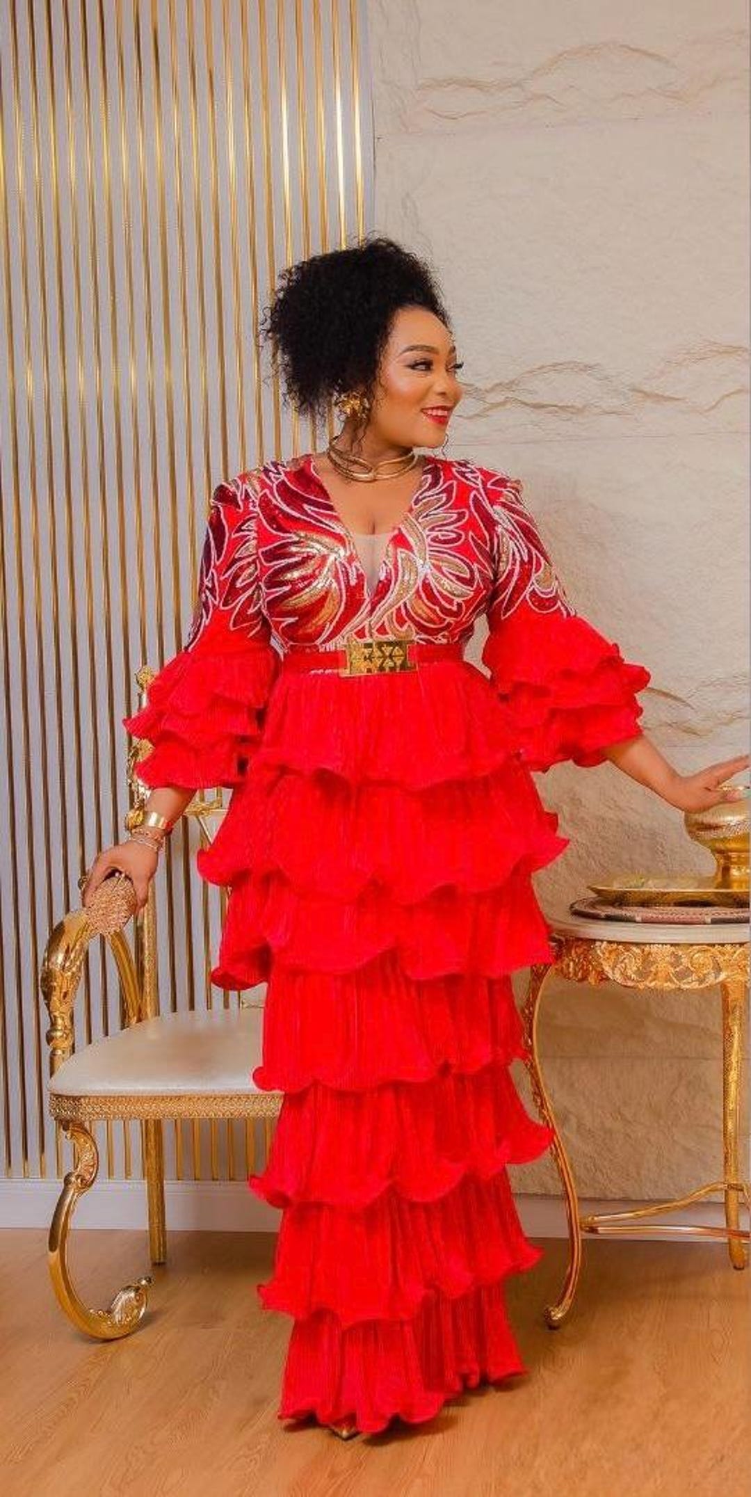 Plus Size Red Sequin Wedding Guest Dress Waterfall Ruffles, Mother of ...