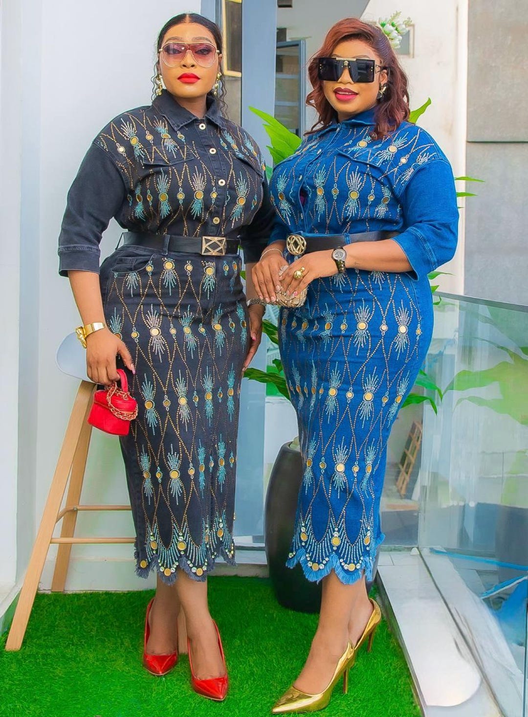 Denim & Diamonds Party Outfit Matching 2 Piece, Rhinestone Plus Size ...