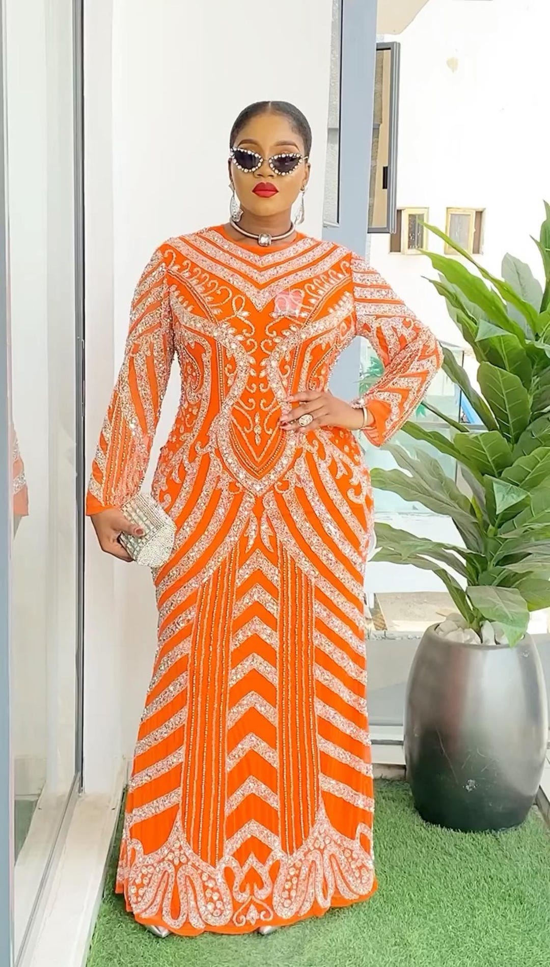 Plus Size Embellished Wedding Guest Mermaid Dress Orange Mother of the ...