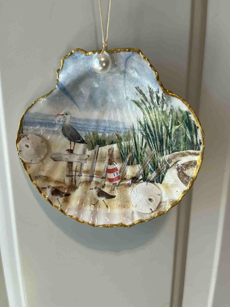 Seagull at Beach, Decoupaged Shell, UV Resin - Etsy