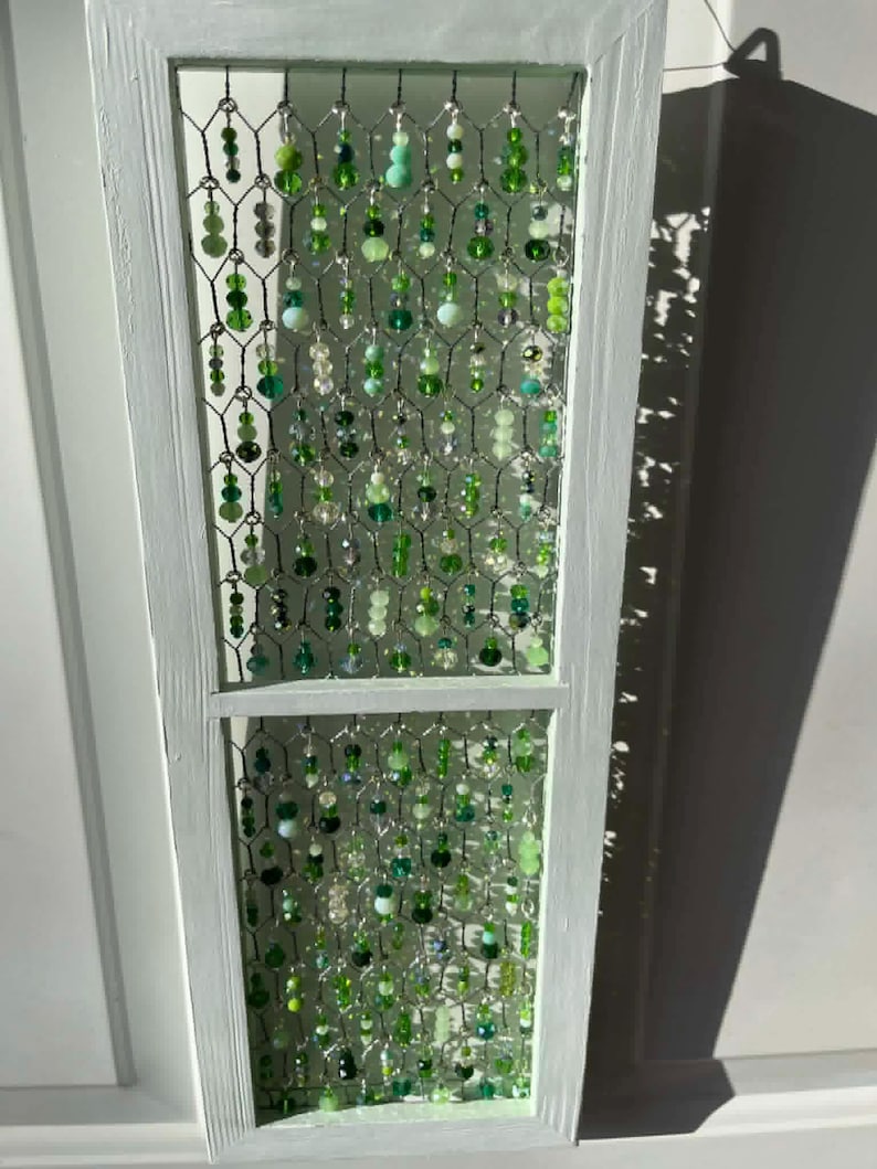Green Beaded Chicken Wire Frame - Sparkling Forest Decor (16x6) - Etsy