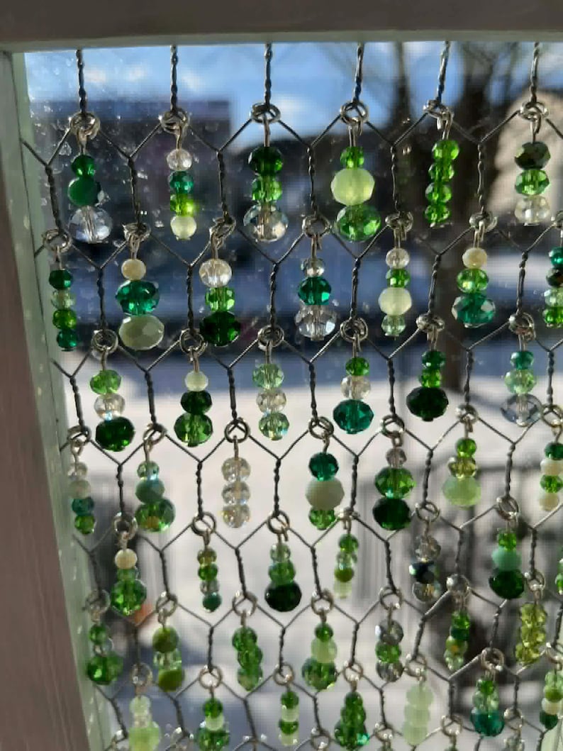 Green Beaded Chicken Wire Frame - Sparkling Forest Decor (16x6) - Etsy