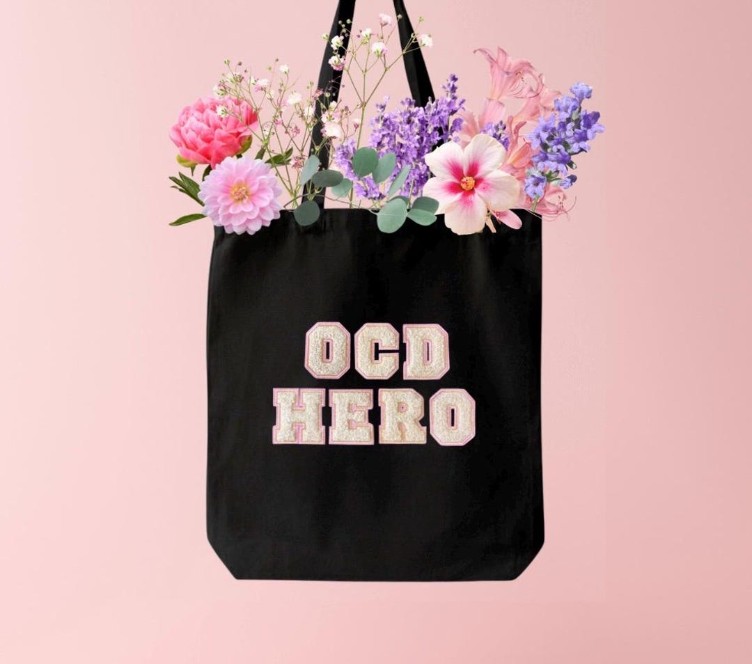 OCD Hero Tote Bag, Black Tote, OCD Warrior, Mental Health Gift, Group ...