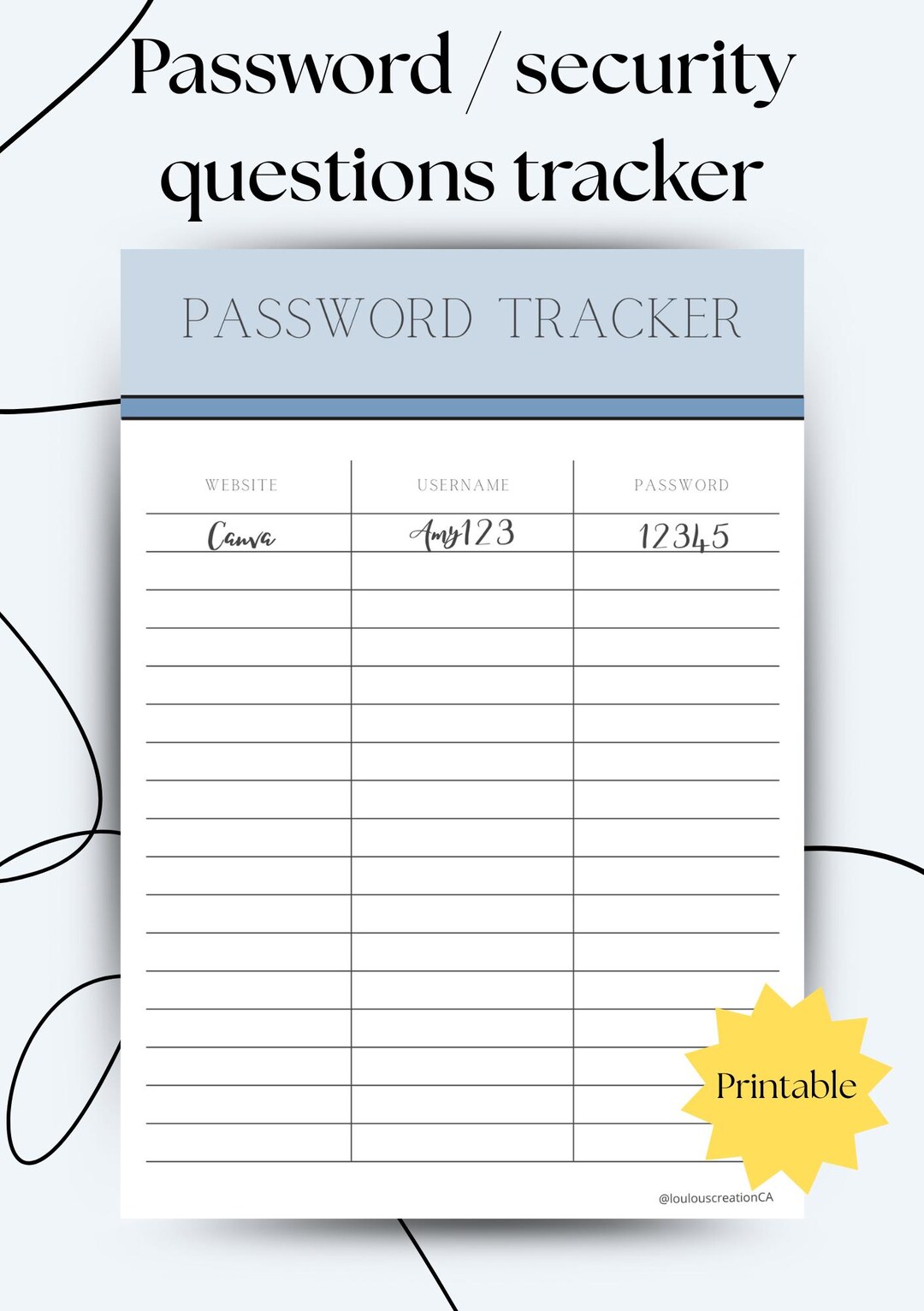 Printable Password Tracker – Password Logbook, Digital Password ...