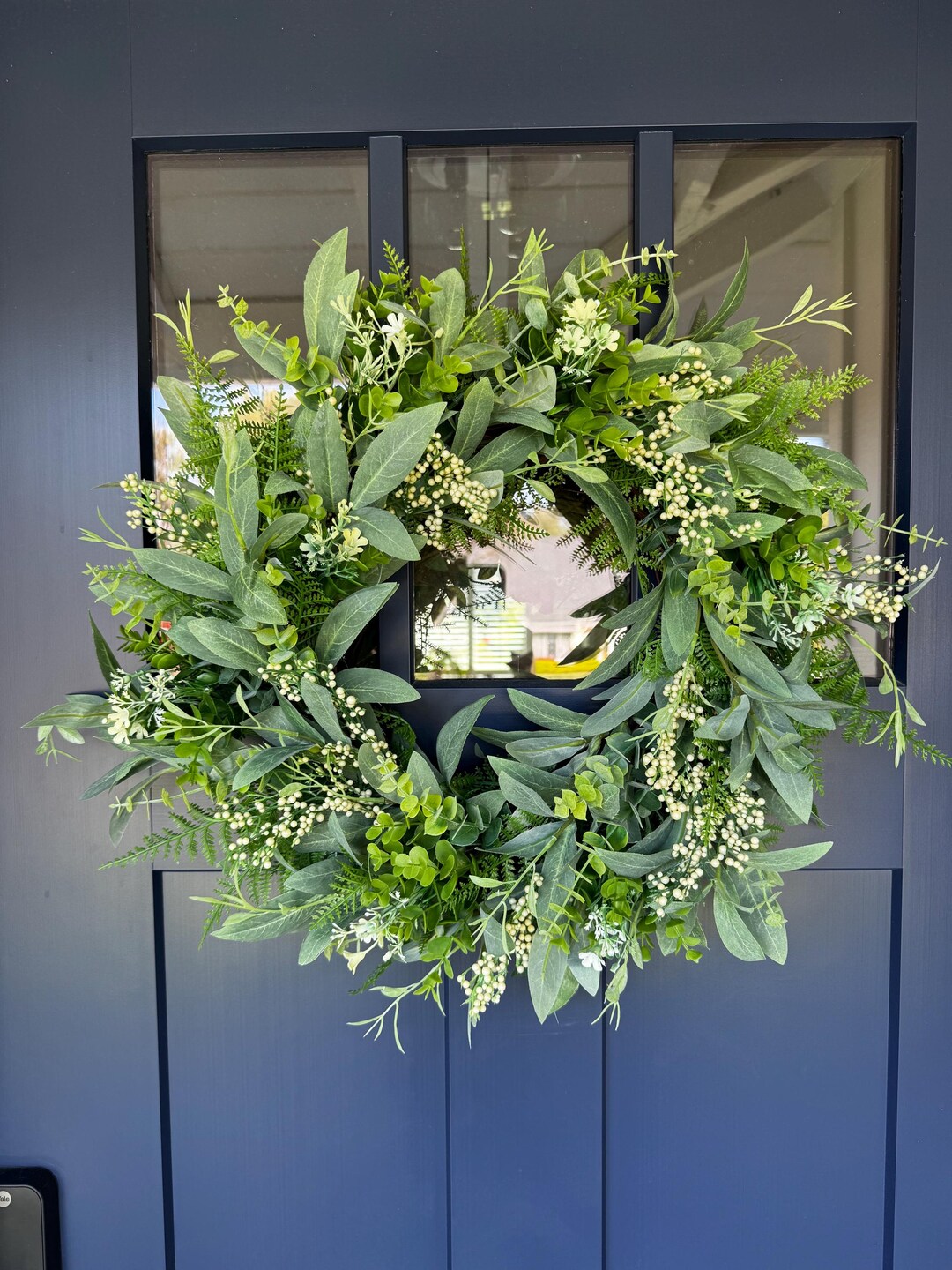 Year Round Mixed Greenery Artificial Wreath Olive Fern Mini Berry Wreath Front Door Decor Mother ...