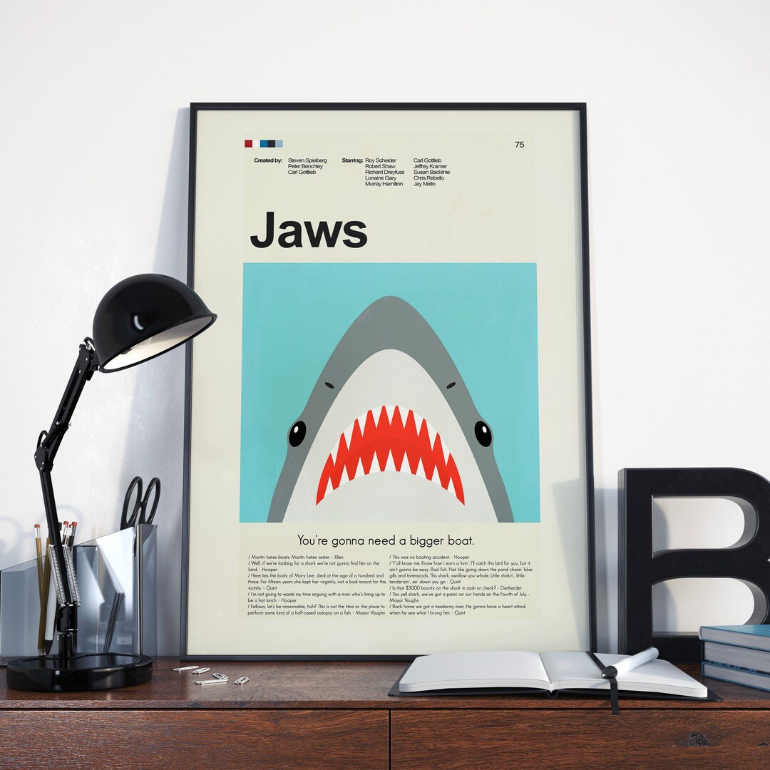 Jaws Inspired Mid-century Modern Print | 12"x18" or 18"x24" Print Only ...
