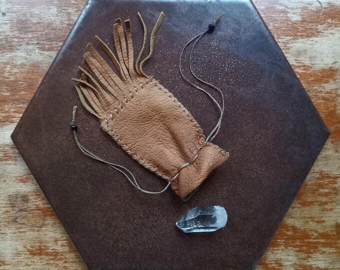 Small Leather Pouch With Fringe and Quartz Crystal (gemstone Travel ...