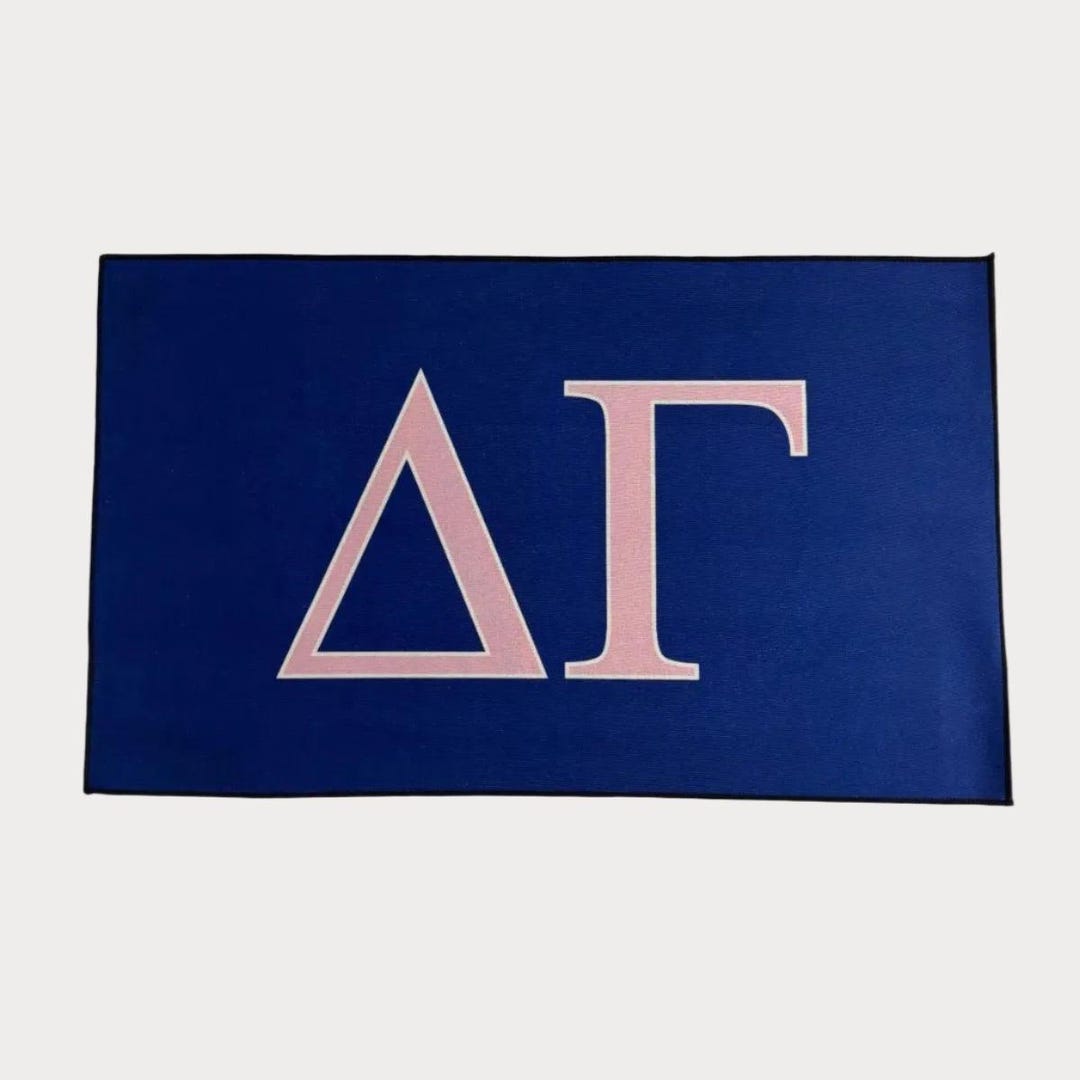 Delta Gamma Custom Rug – Greek Letters in Pink & Blue | Personalized ...