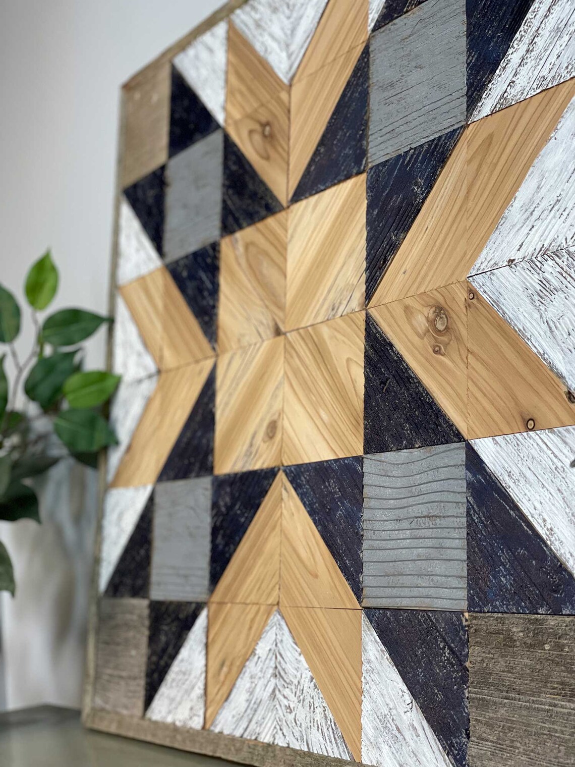 Reclaimed Wood Quilt Block With Natural Wood Center Barn Quilt Quilter ...