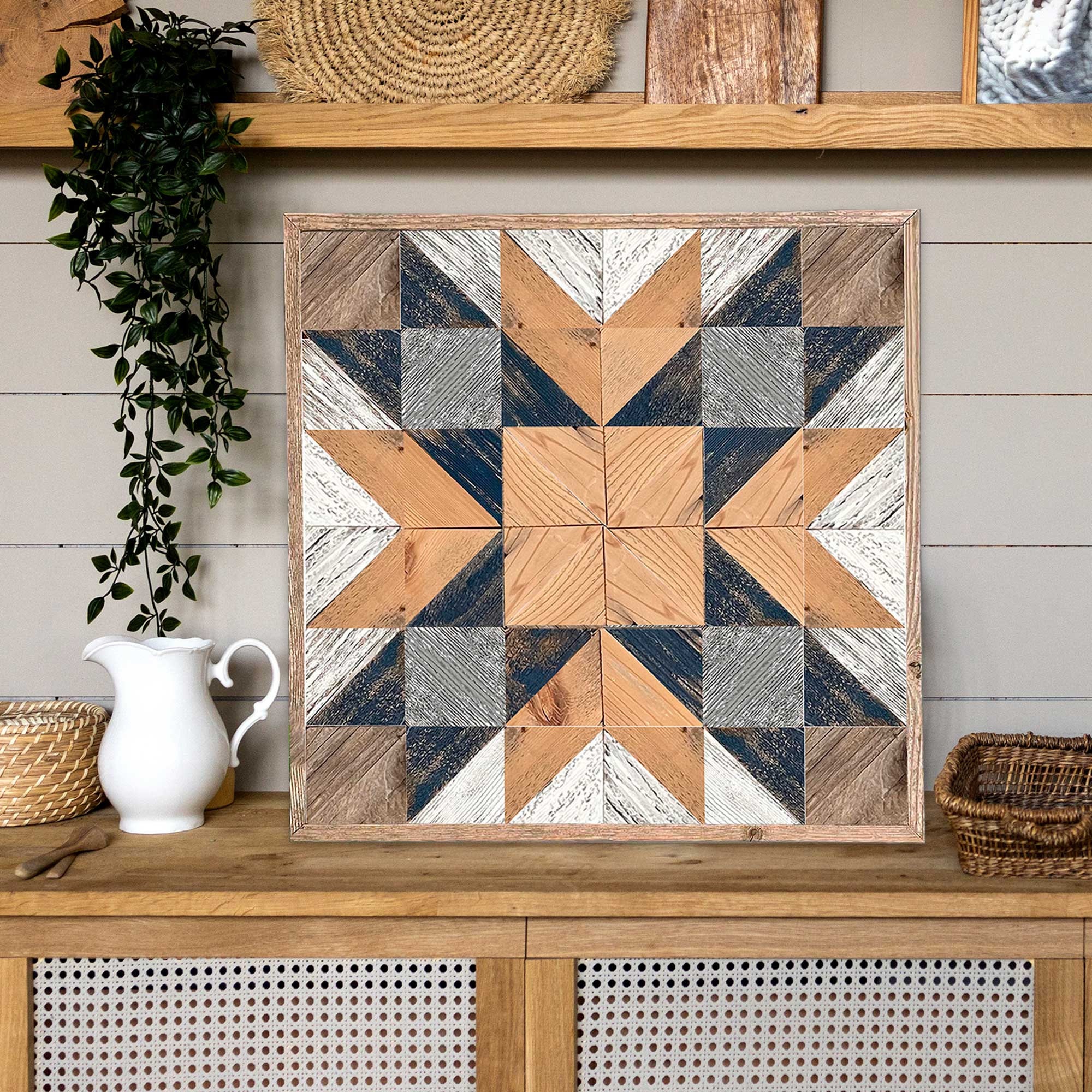 Reclaimed Wood Quilt Block With Natural Wood Center Barn Quilt Quilter ...
