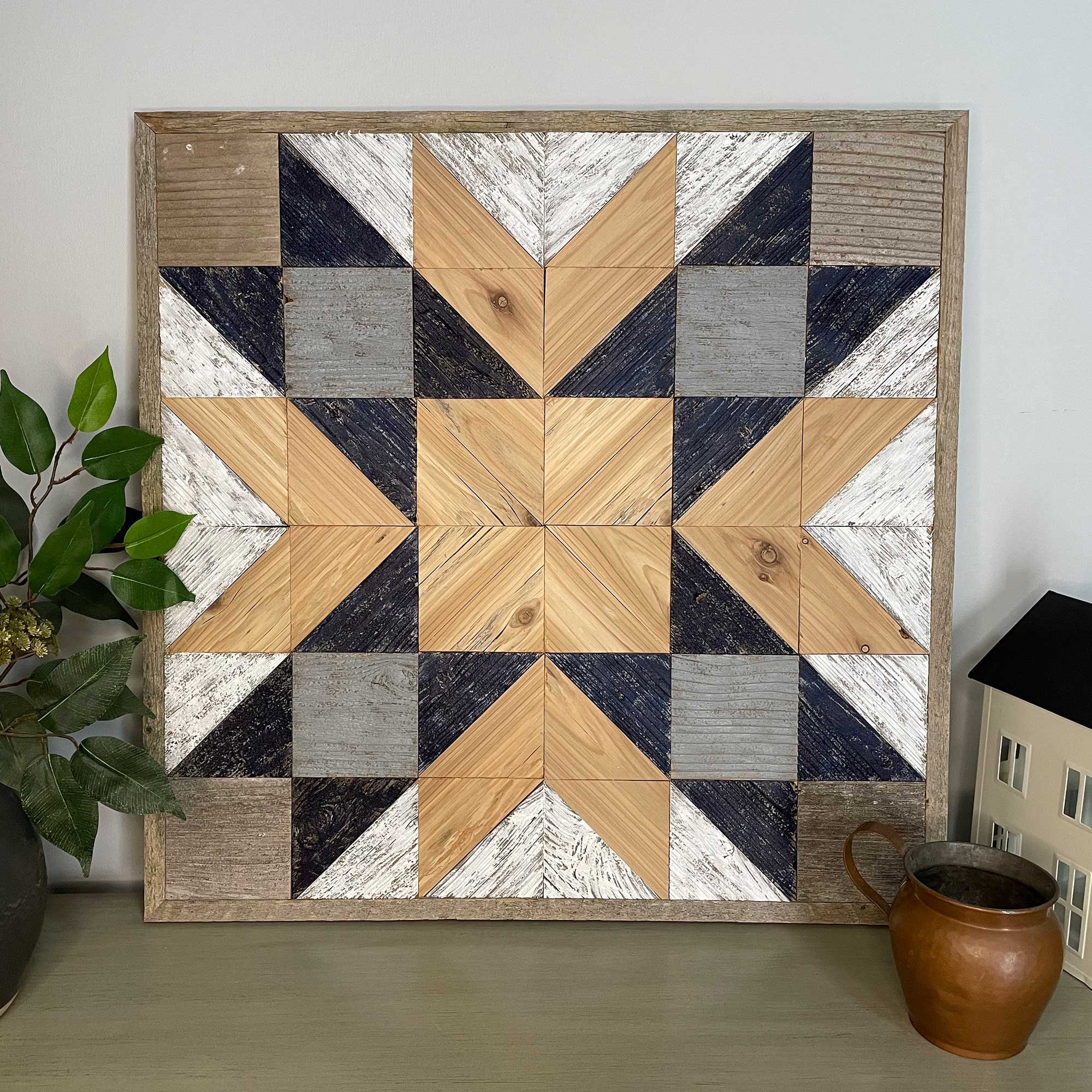 Reclaimed Wood Quilt Block With Natural Wood Center Barn Quilt Quilter ...