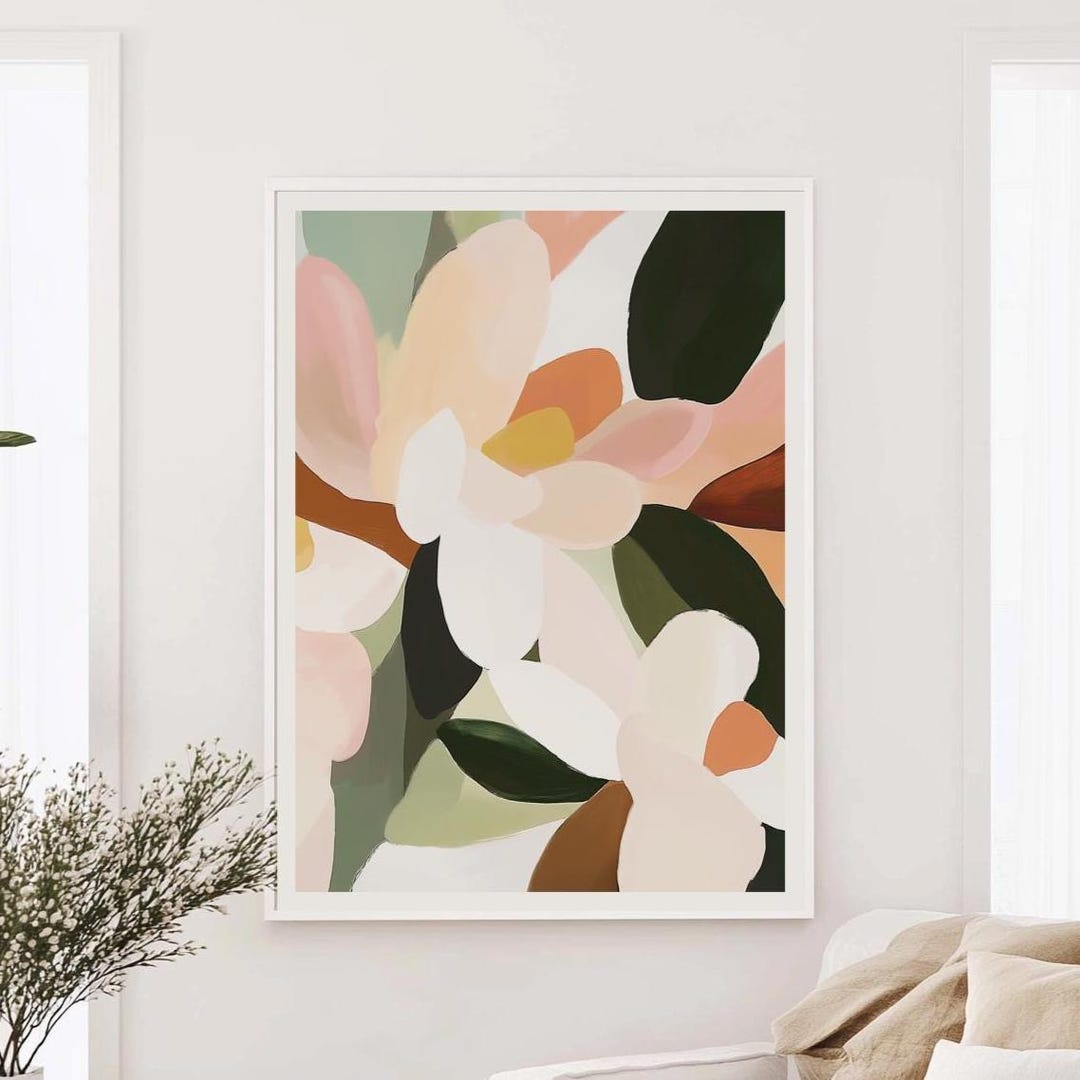 Abstract Magnolia Wall Art Poster Colourful Botanical Print on Archival ...