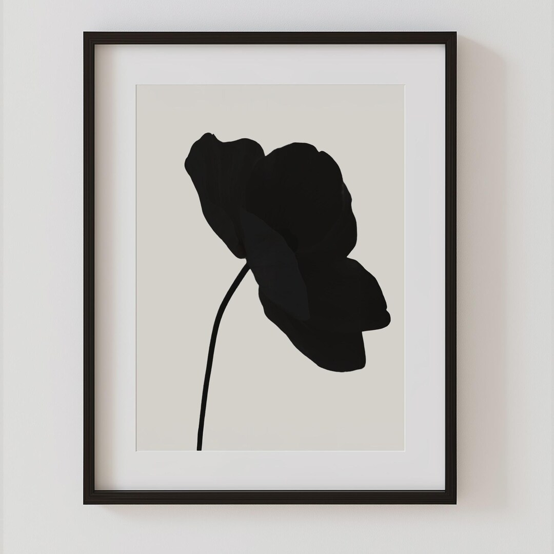 Minimalist Poppy Wall Art Printable Black & White Botanical Silhouette ...