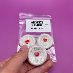Worry Stone (christian Cross Heart) -handmade Polymer Clay Worry Stone ...