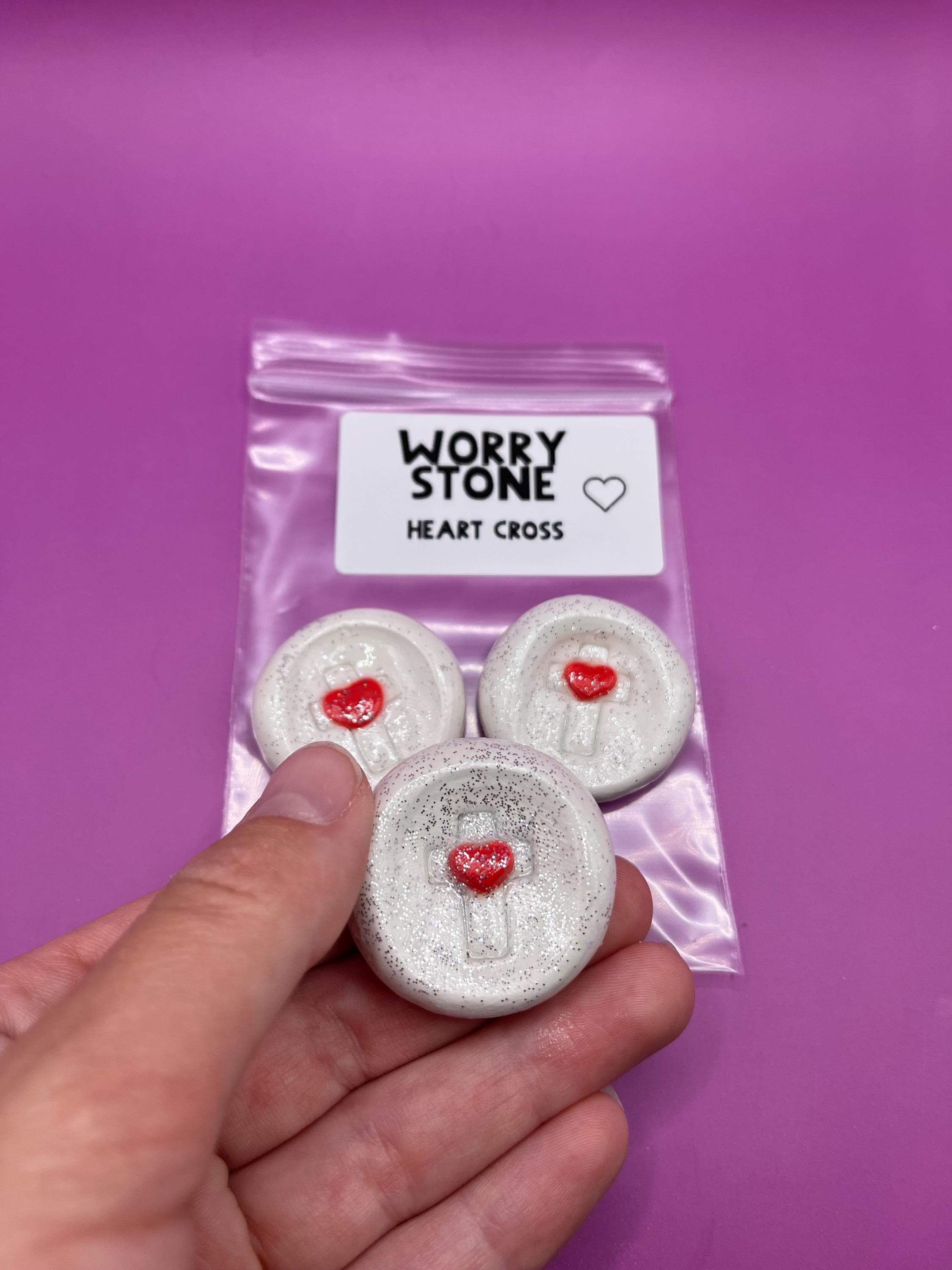 Worry Stone (christian Cross Heart) -handmade Polymer Clay Worry Stone ...