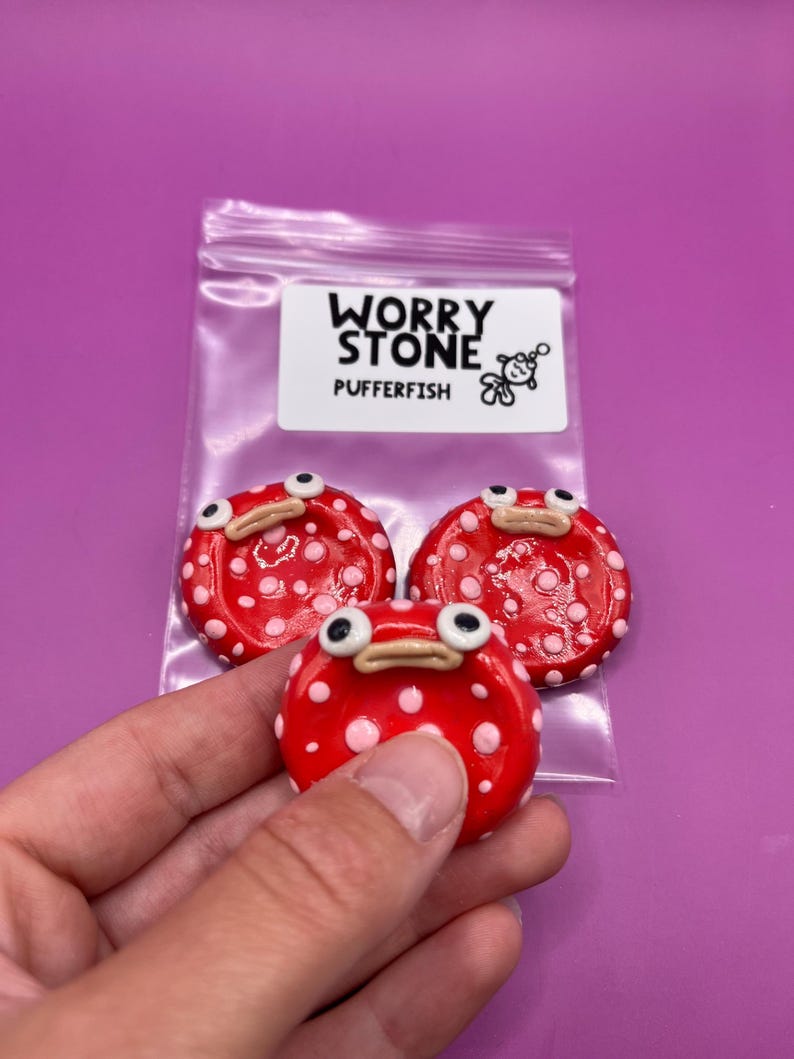 Worry Stone (puffer Fish) -handmade Polymer Clay Worry Stone - Etsy