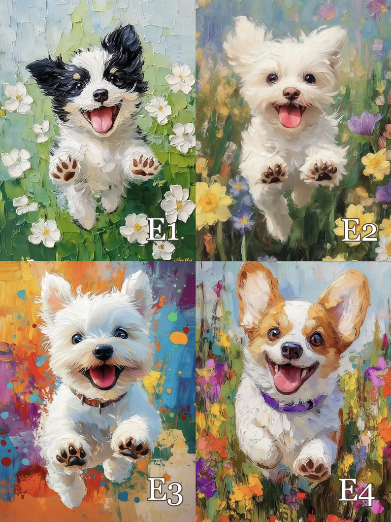 Custom Running Dog Oil Painting Portrait Personalized Action Pet Art ...
