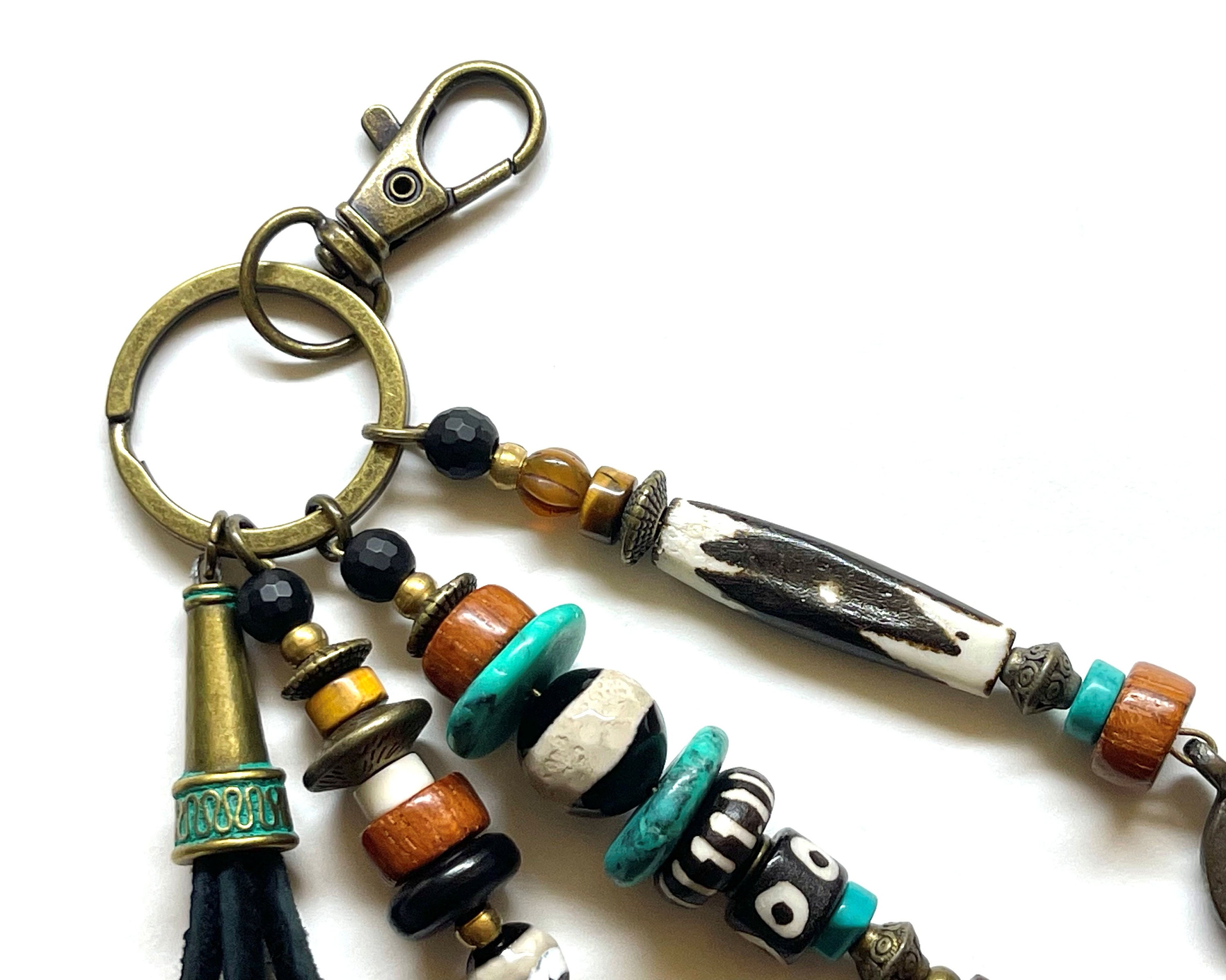Tribal Ethnic Beaded Purse Charm Key Chain Zipper Pull, Batik Bone ...