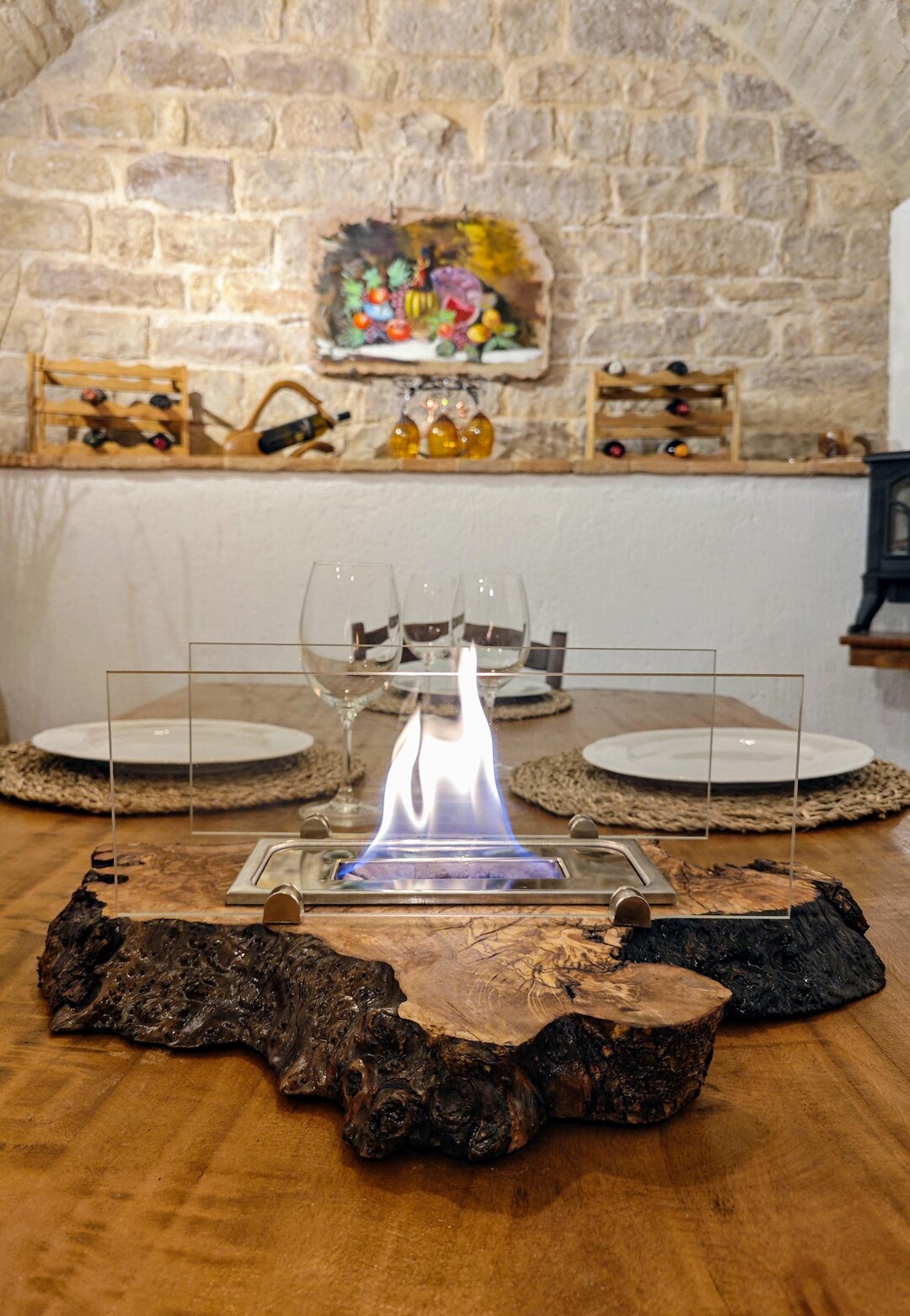 Bioethanol Table Fireplace Design in Olive Root Made in Italy - Etsy
