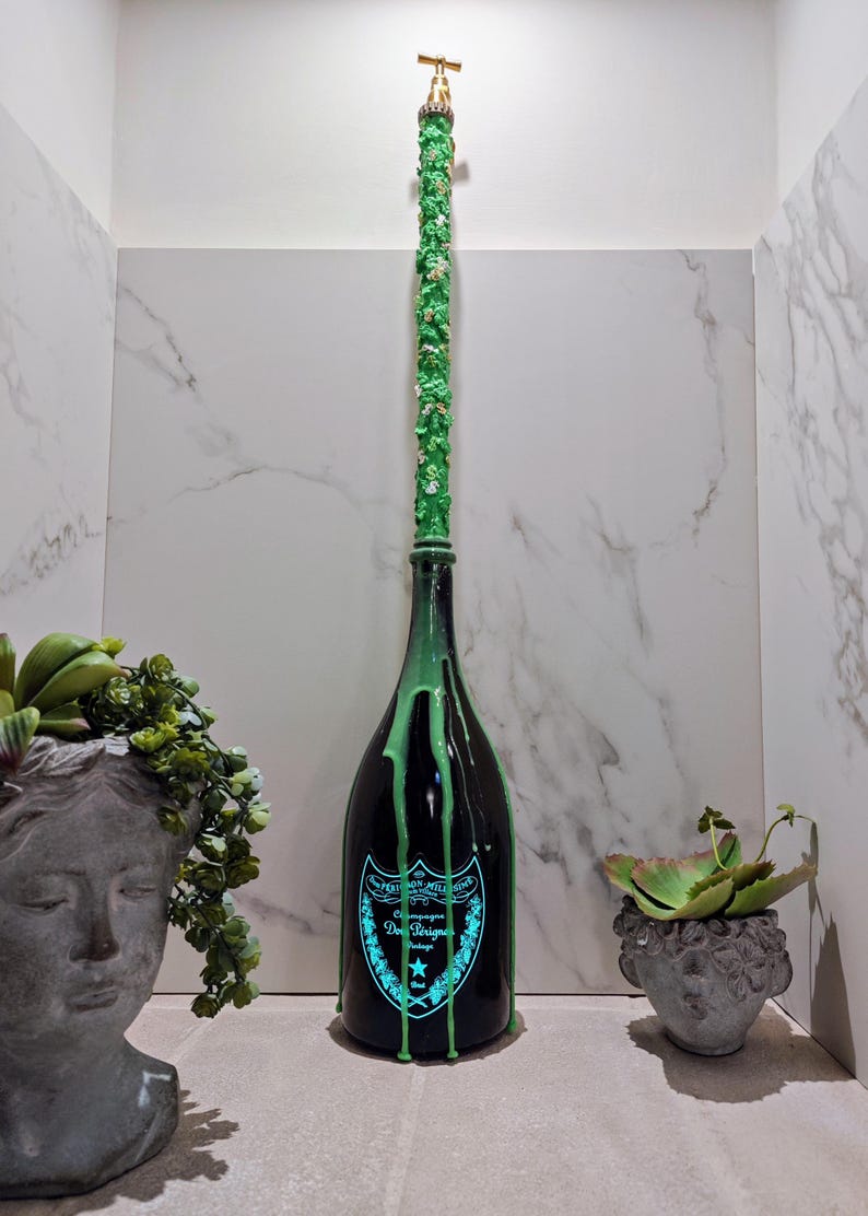 Dom Perignon Luminous Green LED Epoxy Resin Bottle Artistic Sculpture ...