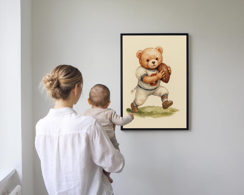 Set of 6 Vintage Teddy Bear Sports Wall Art, Sports Nursery, Kids Room ...