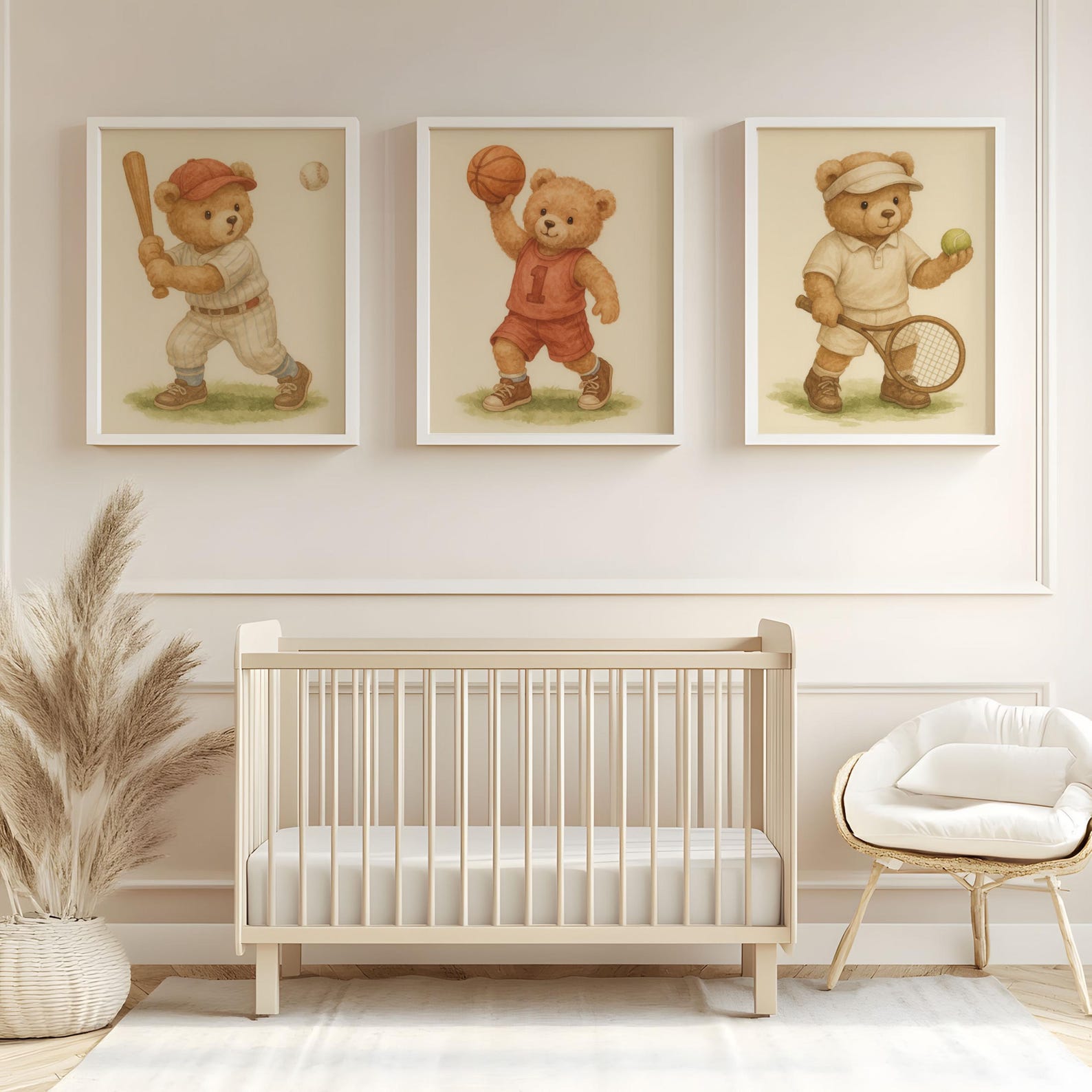 Set of 6 Vintage Teddy Bear Sports Wall Art, Sports Nursery, Kids Room ...