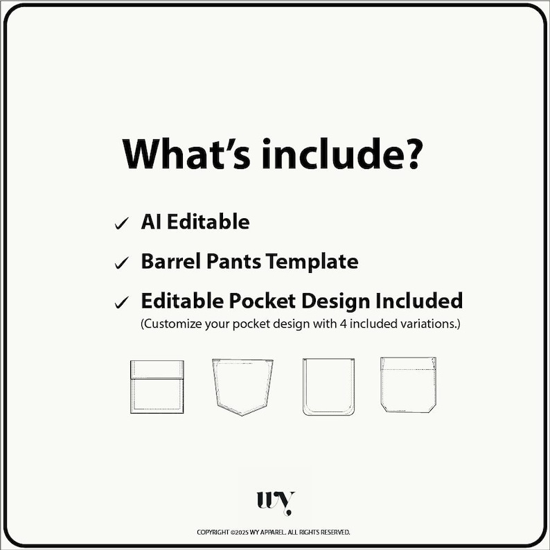 Barrel Leg Pants Flat Sketch – AI Template + Editable Pockets + AW25 ...