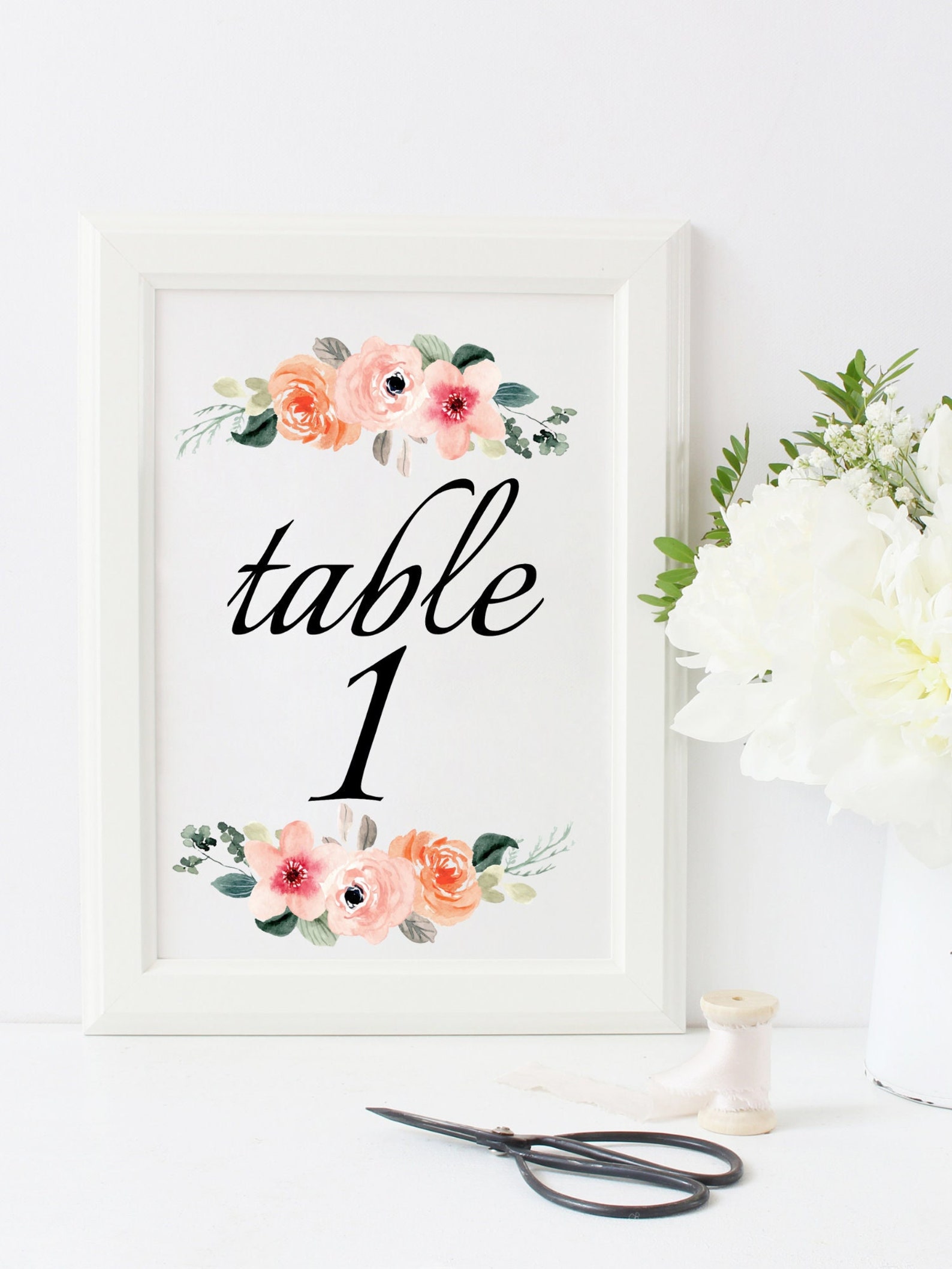 Floral Table Numbers Digital Printable Table Number Wedding Table ...