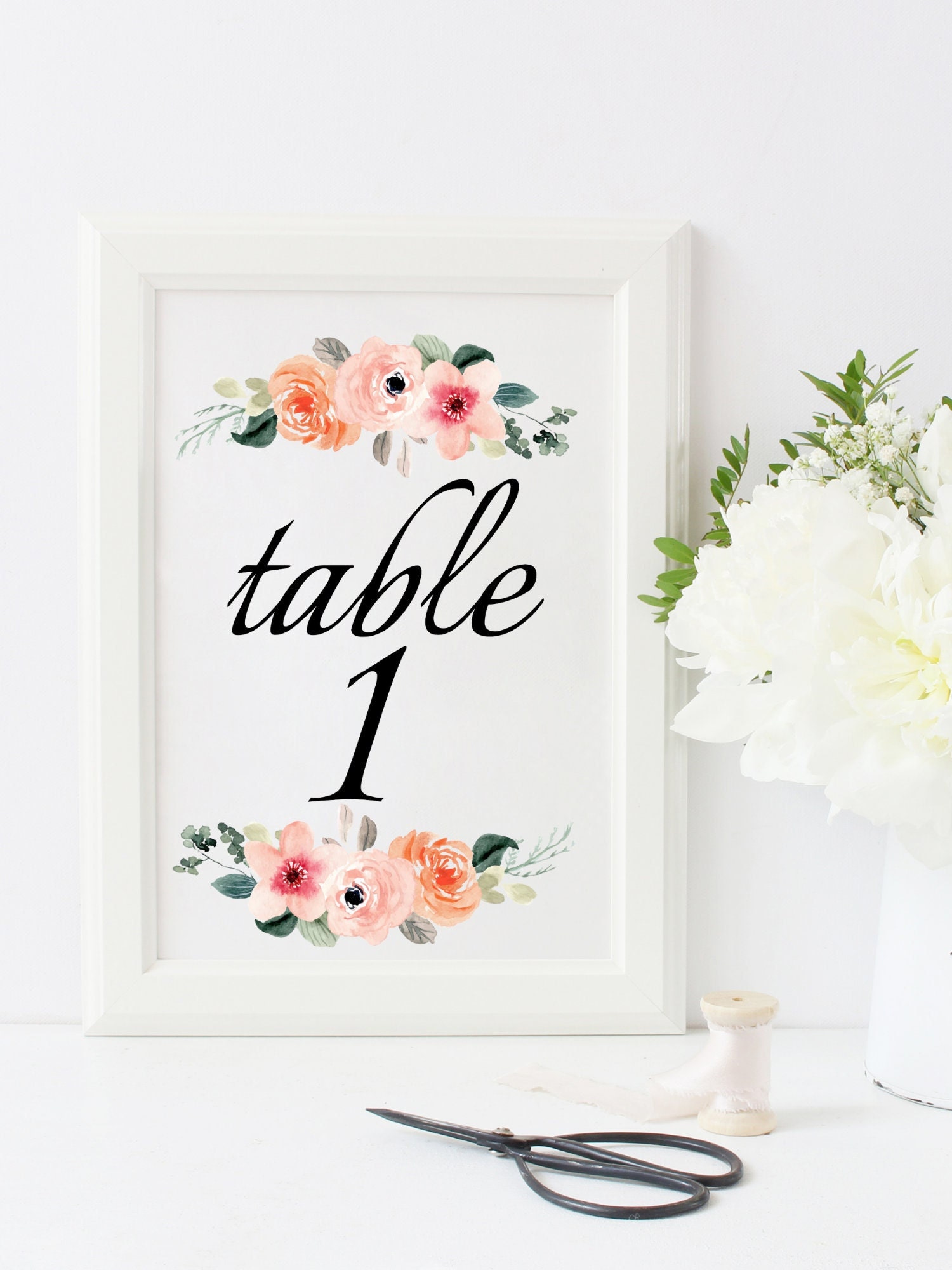 Floral Table Numbers | Digital Printable | Table Number | Wedding Table ...