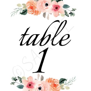 Floral Table Numbers | Digital Printable | Table Number | Wedding Table ...